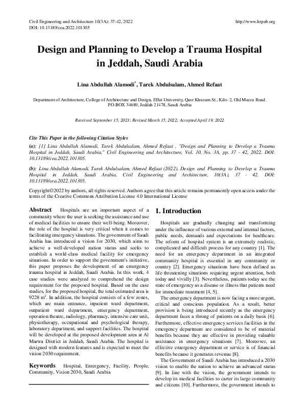 (PDF) Design and Planning to Develop a Trauma Hospital in Jeddah, Saudi ...