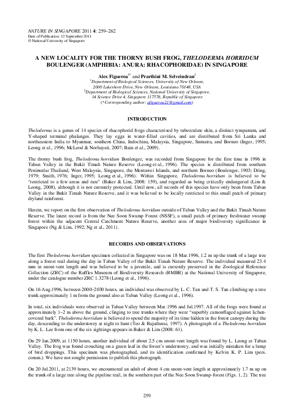 (PDF) A new locality for the thorny bush frog, Theloderma horridum ...