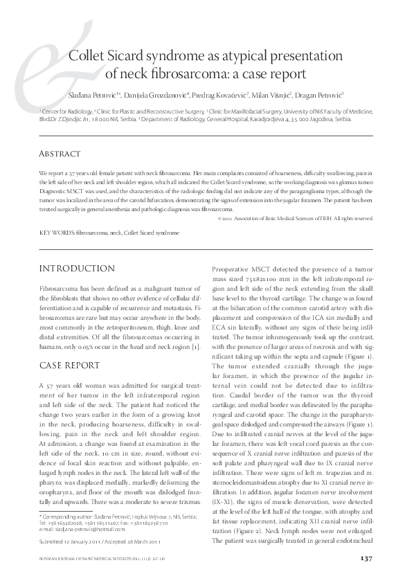 (PDF) Collet Sicard syndrome as atypical presentation of neck ...