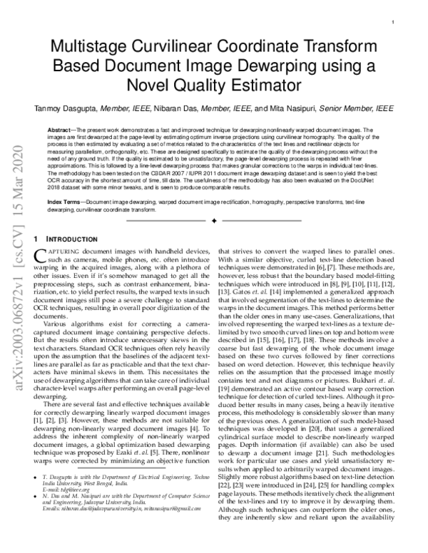 (PDF) Multistage Curvilinear Coordinate Transform Based Document Image Dewarping using a Novel ...