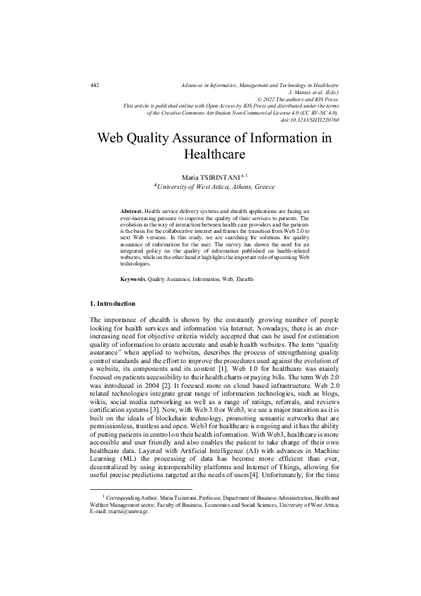 (PDF) Web Quality Assurance of Information in Healthcare