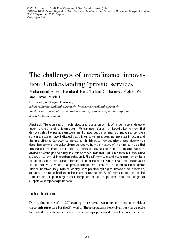 (PDF) The Challenges of Microfinance Innovation: Understanding ‘Private ...