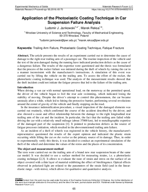 (PDF) Photoelastic Coating in Suspension Failure Analysis