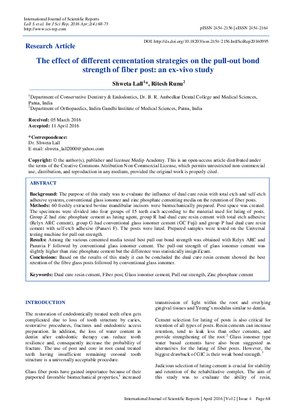 Pdf The Effect Of Different Cementation Strategies On The Pull Out 1494