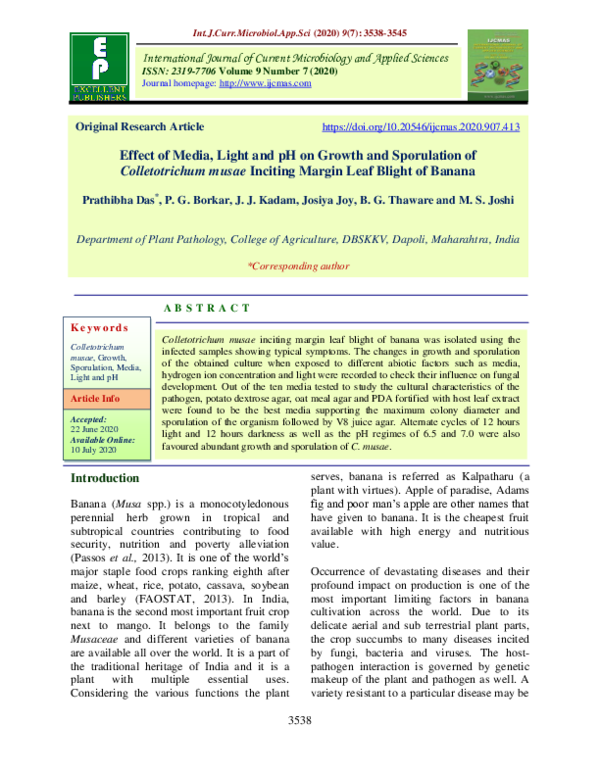 (PDF) Effect of Media, Light and pH on Growth and Sporulation of ...