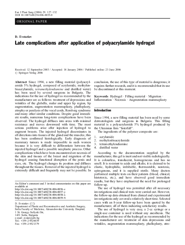 (PDF) Late complications after application of polyacrylamide hydrogel