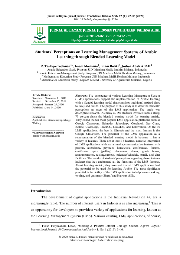 (PDF) Students’ Perceptions on Learning Management Systems of Arabic Learning through Blended ...