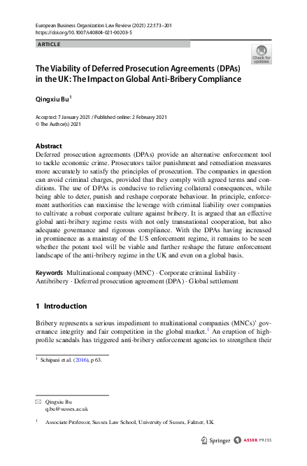 (PDF) The Viability of Deferred Prosecution Agreements (DPAs) in the UK ...