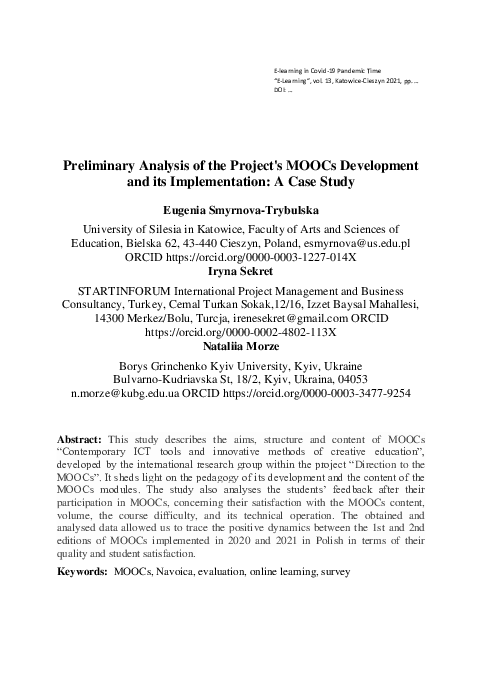 (PDF) Preliminary Analysis of the Project's MOOCs Development and its Implementation: A Case Study