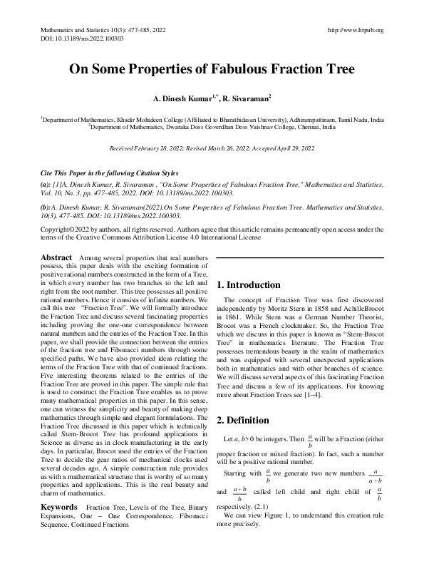 (PDF) On Some Properties of Fabulous Fraction Tree