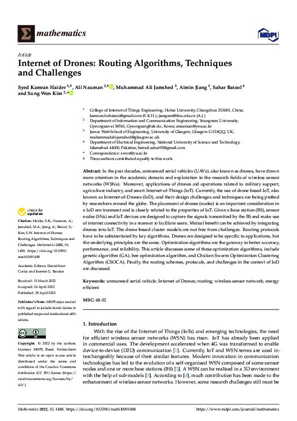 Pdf Internet Of Drones Routing Algorithms Techniques And Challenges