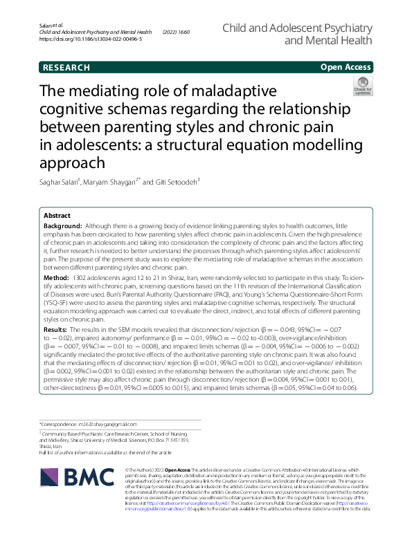 (PDF) The mediating role of maladaptive cognitive schemas regarding the ...