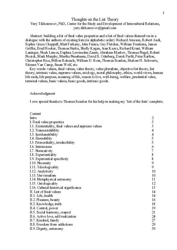 (PDF) Thoughts on the List Theory (final draft)