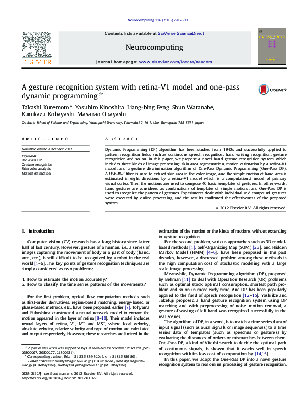 (PDF) A gesture recognition system with retina-V1 model and one-pass dynamic programming