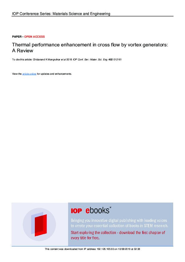Pdf Thermal Performance Enhancement In Cross Flow By Vortex