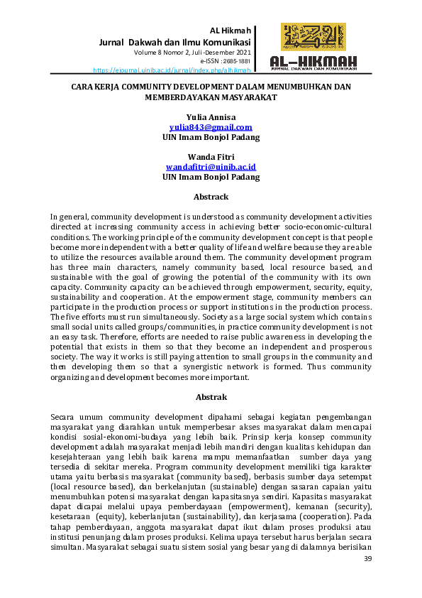 (PDF) CARA KERJA COMMUNITY DEVELOPMENT DALAM MENUMBUHKAN DAN ...