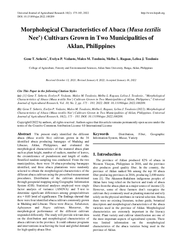 (PDF) Morphological Characteristics of Abaca (Musa textilis Nee ...