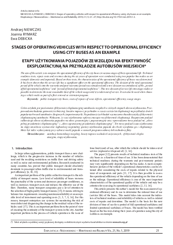 (PDF) Stages of operating vehicles with respect to operational ...