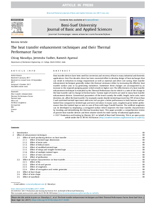 (PDF) The heat transfer enhancement techniques and their Thermal ...
