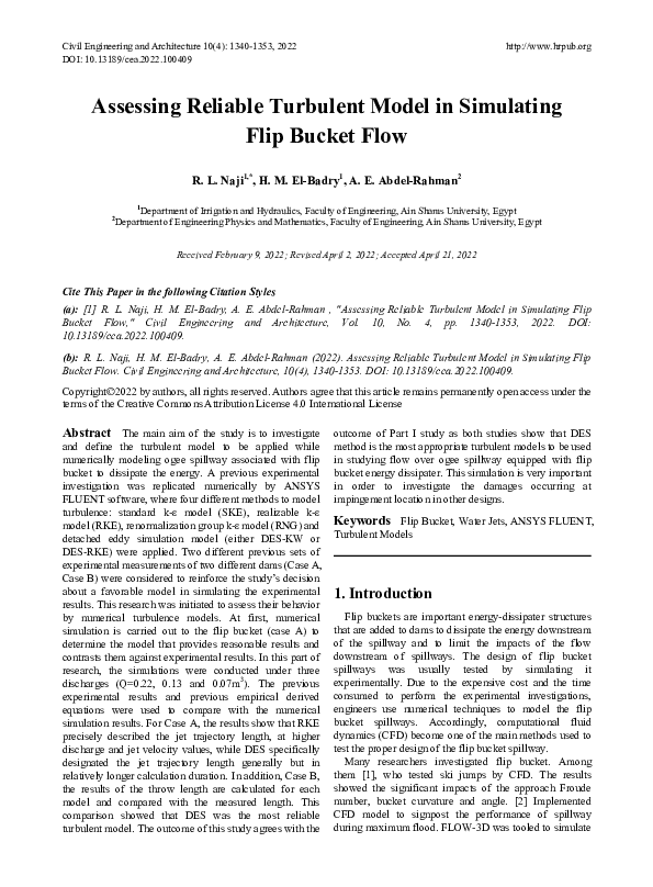 (PDF) Assessing Reliable Turbulent Model in Simulating Flip Bucket Flow