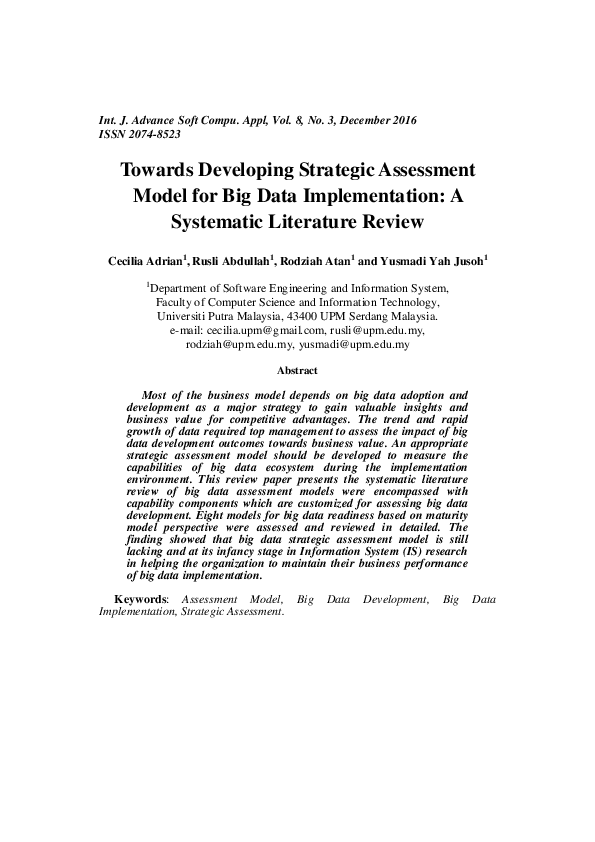 (PDF) Towards Developing Strategic Assessment Model for Big Data ...