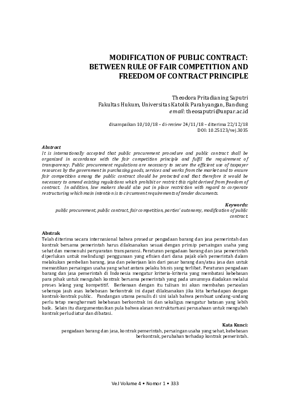 (PDF) Modification of Public Contract: Between Rule of Fair Competition ...