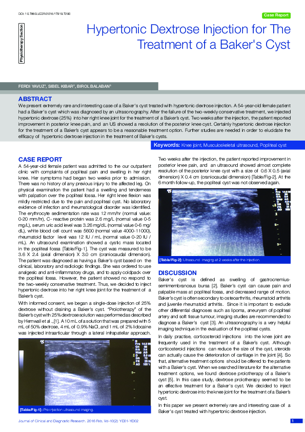 (PDF) Hypertonic Dextrose Injection for The Treatment of a Baker's Cyst
