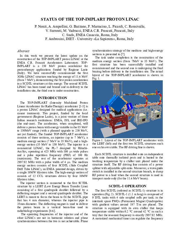 (PDF) Status of the TOP-IMPLART proton LINAC