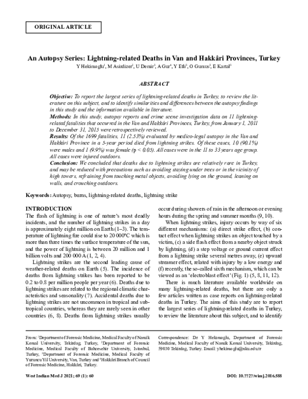 (PDF) An autopsy series: lightning-related deaths in Van and Hakkâri ...