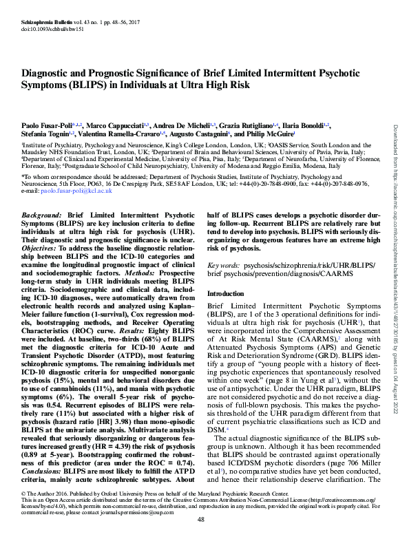 (PDF) Diagnostic and Prognostic Significance of Brief Limited ...