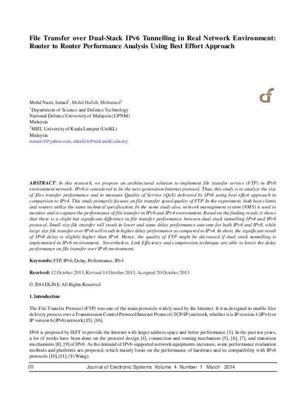 (PDF) File Transfer over Dual-Stack IPv6 Tunnelling in Real Network Environment: Router to ...