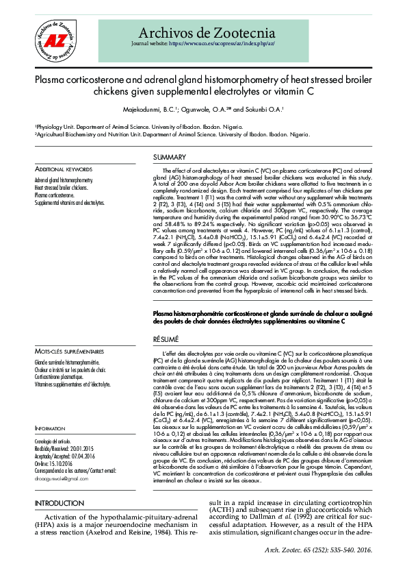(PDF) Plasma histomorphométrie corticostérone et glande surrénale de ...