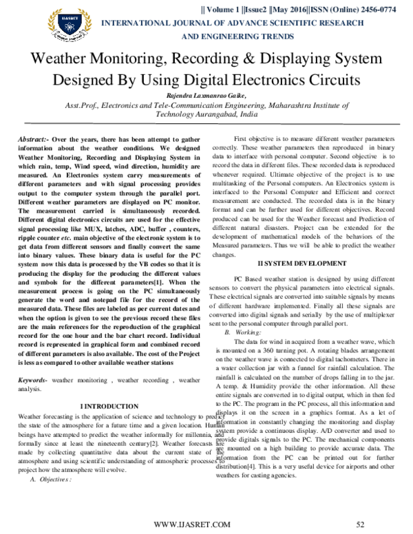 Pdf Weather Monitoring Recording And Displaying System Designed By Using Digital Electronics 