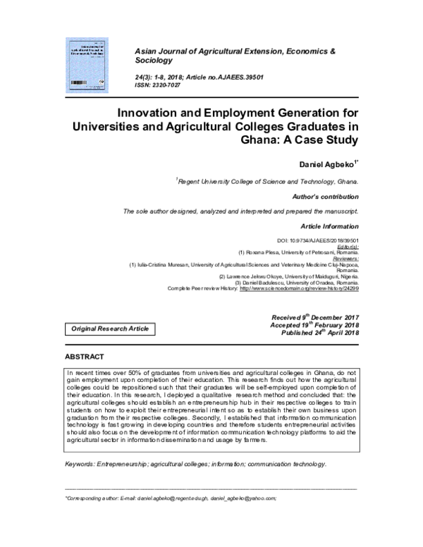 (PDF) Innovation and Employment Generation for Universities and ...