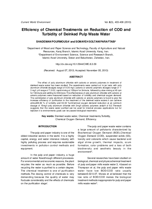 (PDF) Efficiency of Chemical Treatments on Reduction of COD and ...