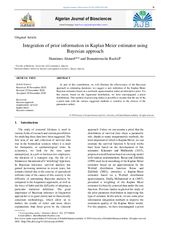 Pdf Integration Of Prior Information In Kaplan Meier Estimator Using