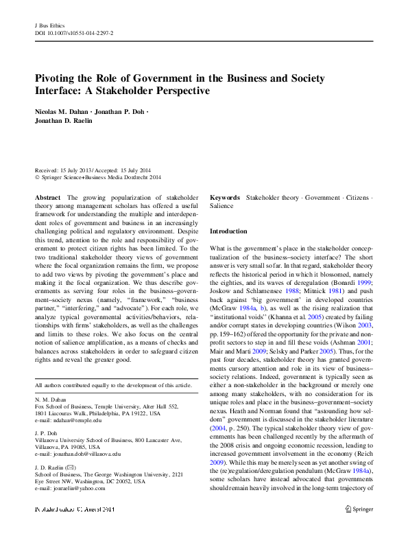 (PDF) Pivoting the Role of Government in the Business and Society ...