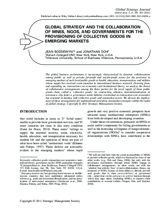 (PDF) Global strategy and the collaboration of MNEs, NGOs, and governments for the provisioning ...