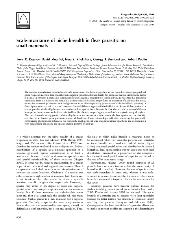 (PDF) Scale-invariance of niche breadth in fleas parasitic on small mammals