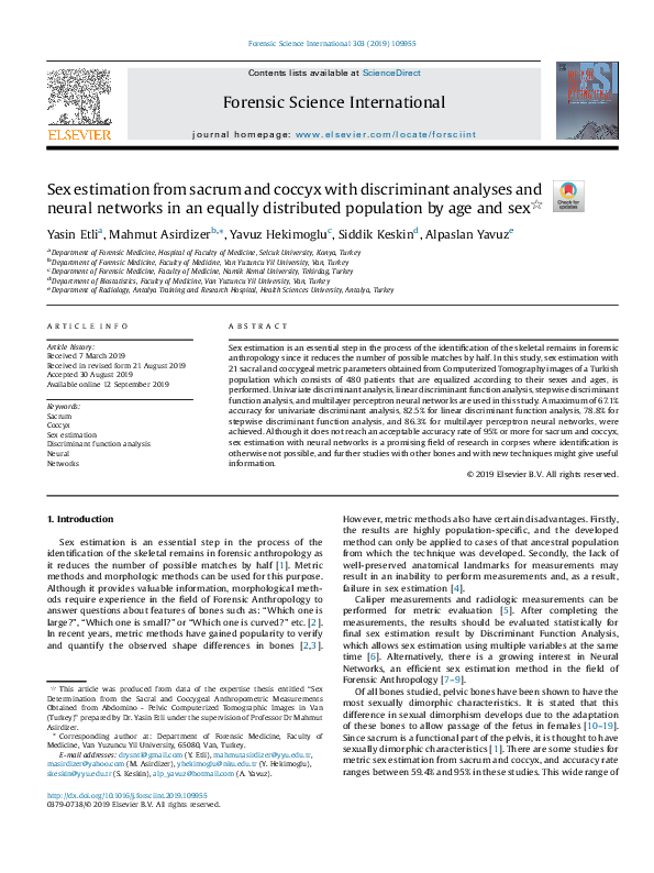Pdf Sex Estimation From Sacrum And Coccyx With Discriminant Analyses