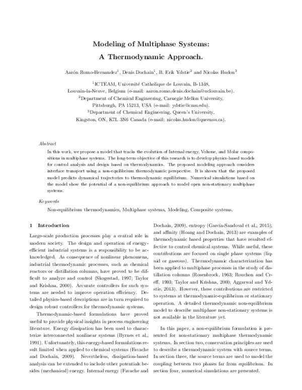 Pdf Modeling Of Multiphase Systems A Thermodynamic Approach