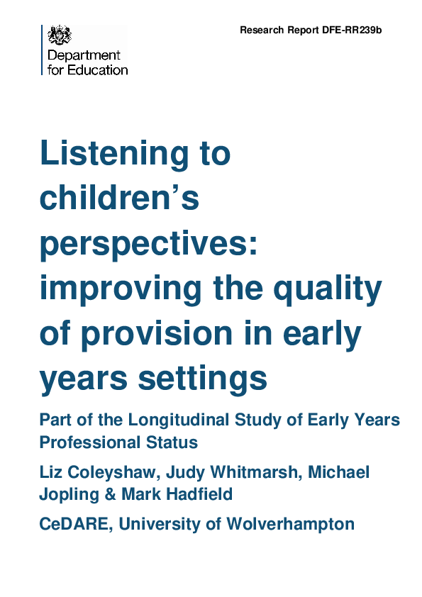 (PDF) Listening to children ’ s perspectives : improving the quality of ...