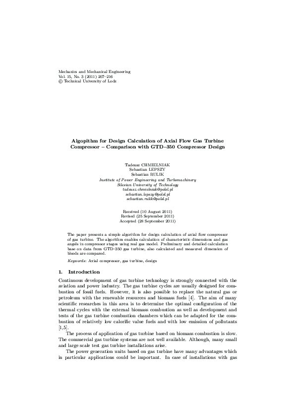 Pdf Algorithm For Design Calculation Of Axial Flow Gas Turbine