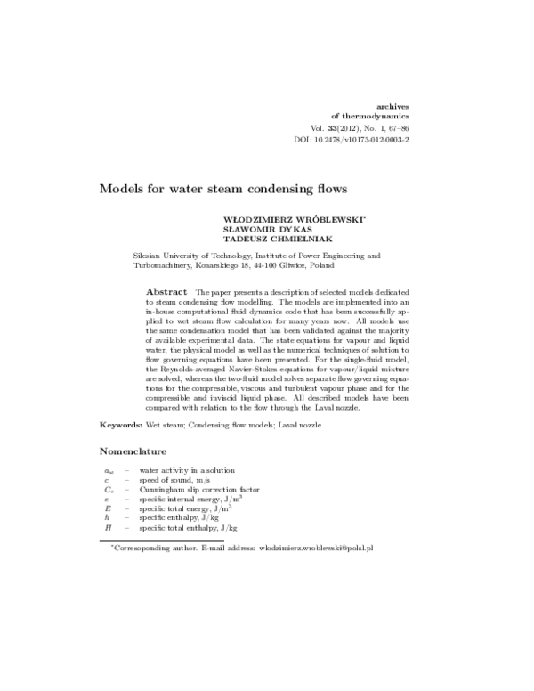 (PDF) Models for water steam condensing flows | Tadeusz Chmielniak - Academia.edu