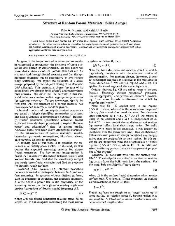 (PDF) Structure of Random Porous Materials: Silica Aerogel