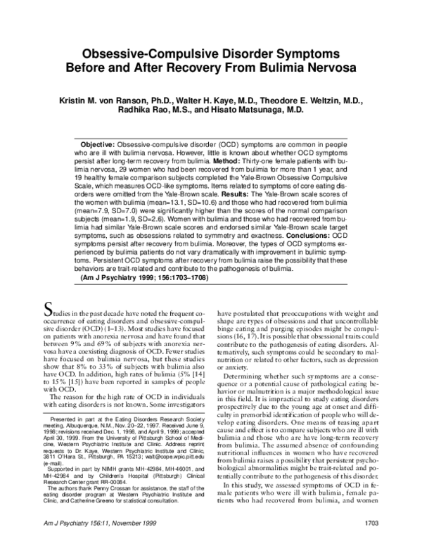 (PDF) Obsessive-compulsive disorder symptoms before and after recovery from bulimia nervosa