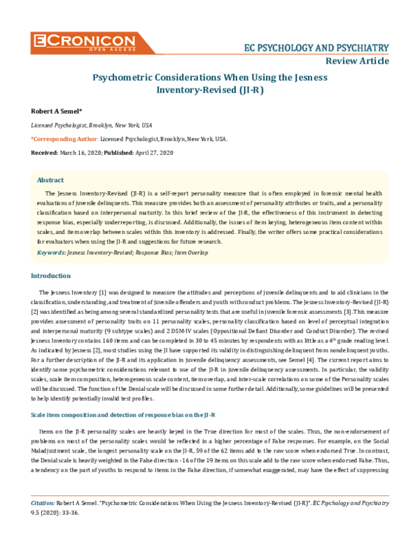 (PDF) Psychometric Considerations When Using the JesnessInventory ...