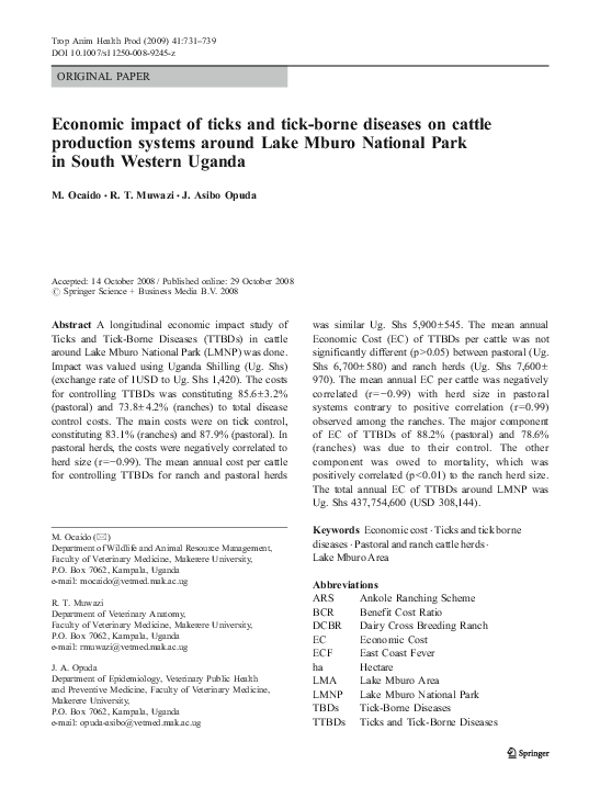 (PDF) Economic impact of ticks and tick-borne diseases on cattle ...