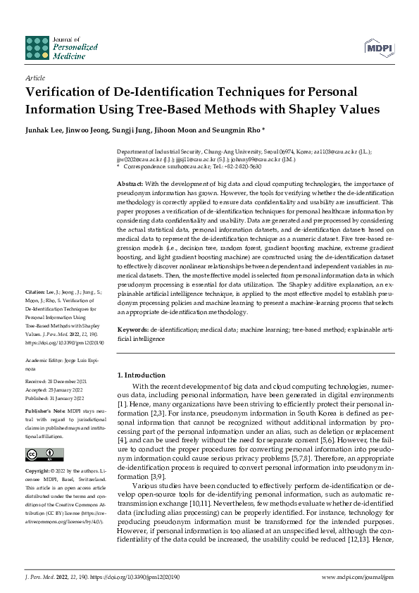 Pdf Verification Of De Identification Techniques For Personal