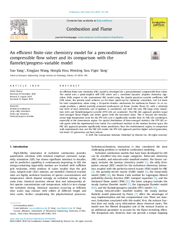 (PDF) An efficient finite-rate chemistry model for a preconditioned compressible flow solver and ...